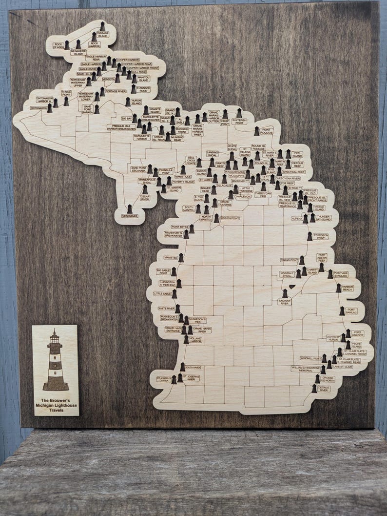 Customizable Michigan Lighthouse Tracking Map - Etsy