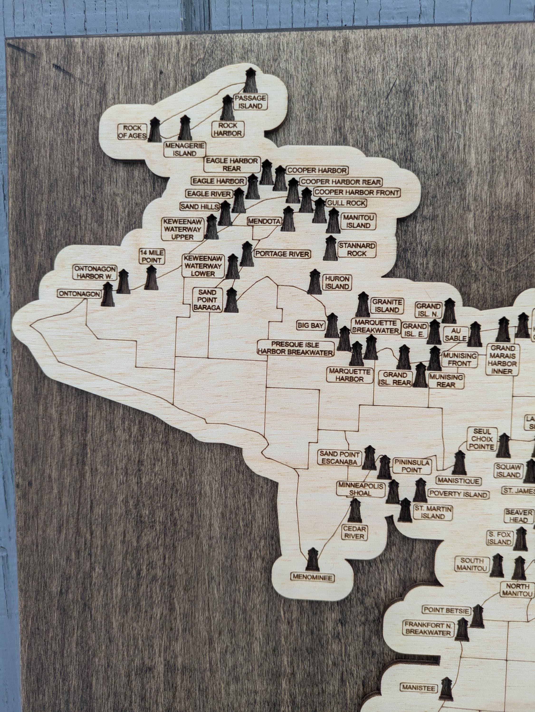 Customizable Michigan Lighthouse Tracking Map - Etsy