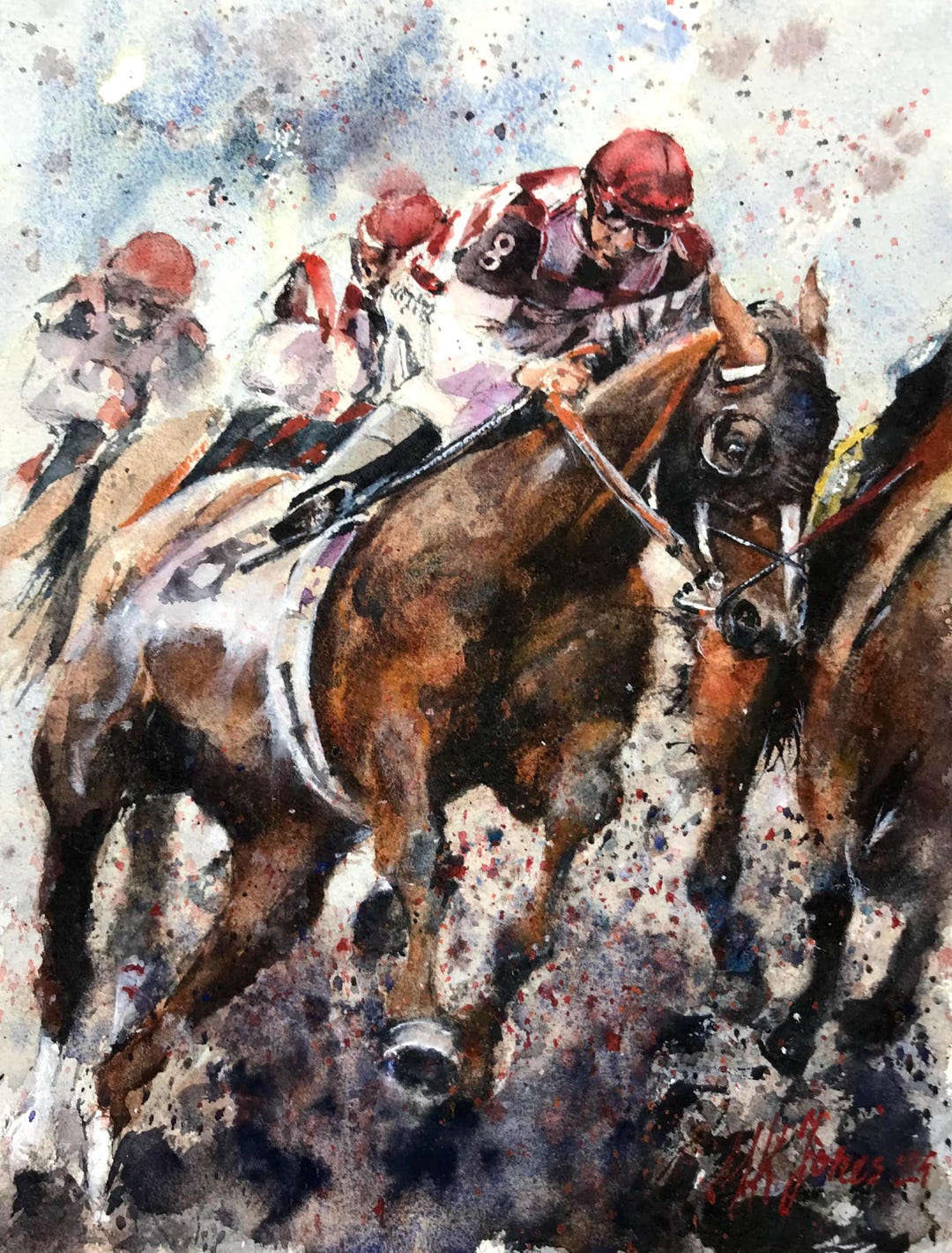 Horse Racing - Original Watercolour Painting of Horse Races Brown Horse ...