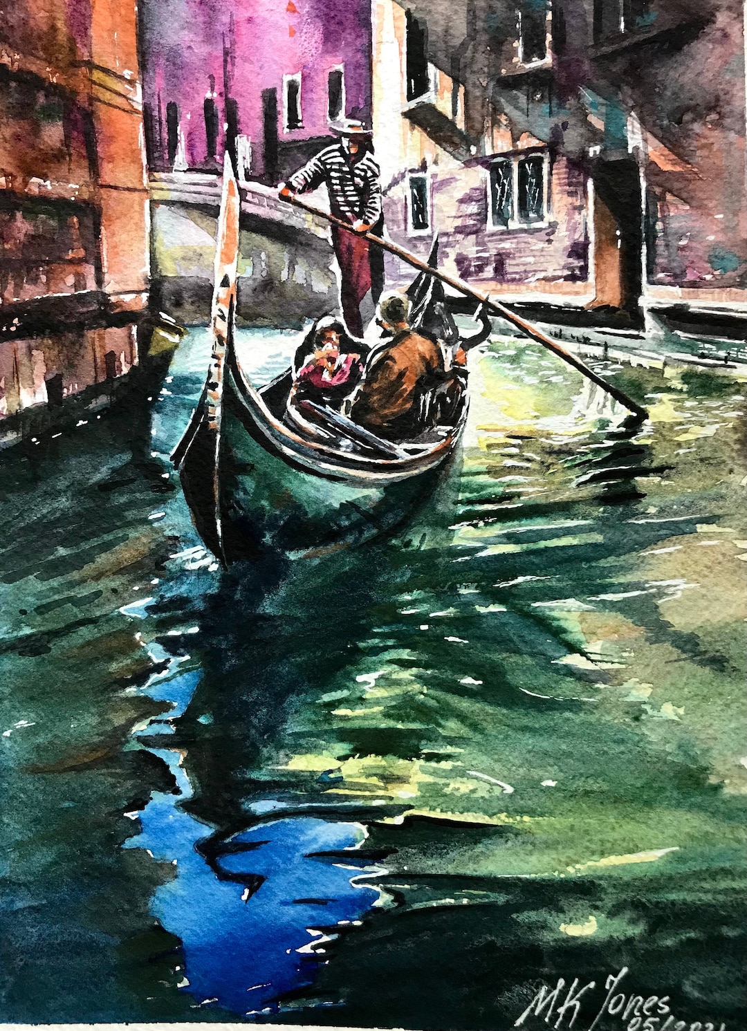 Gondola Ride - Original Watercolour Painting of Venice, Venetian Canal ...