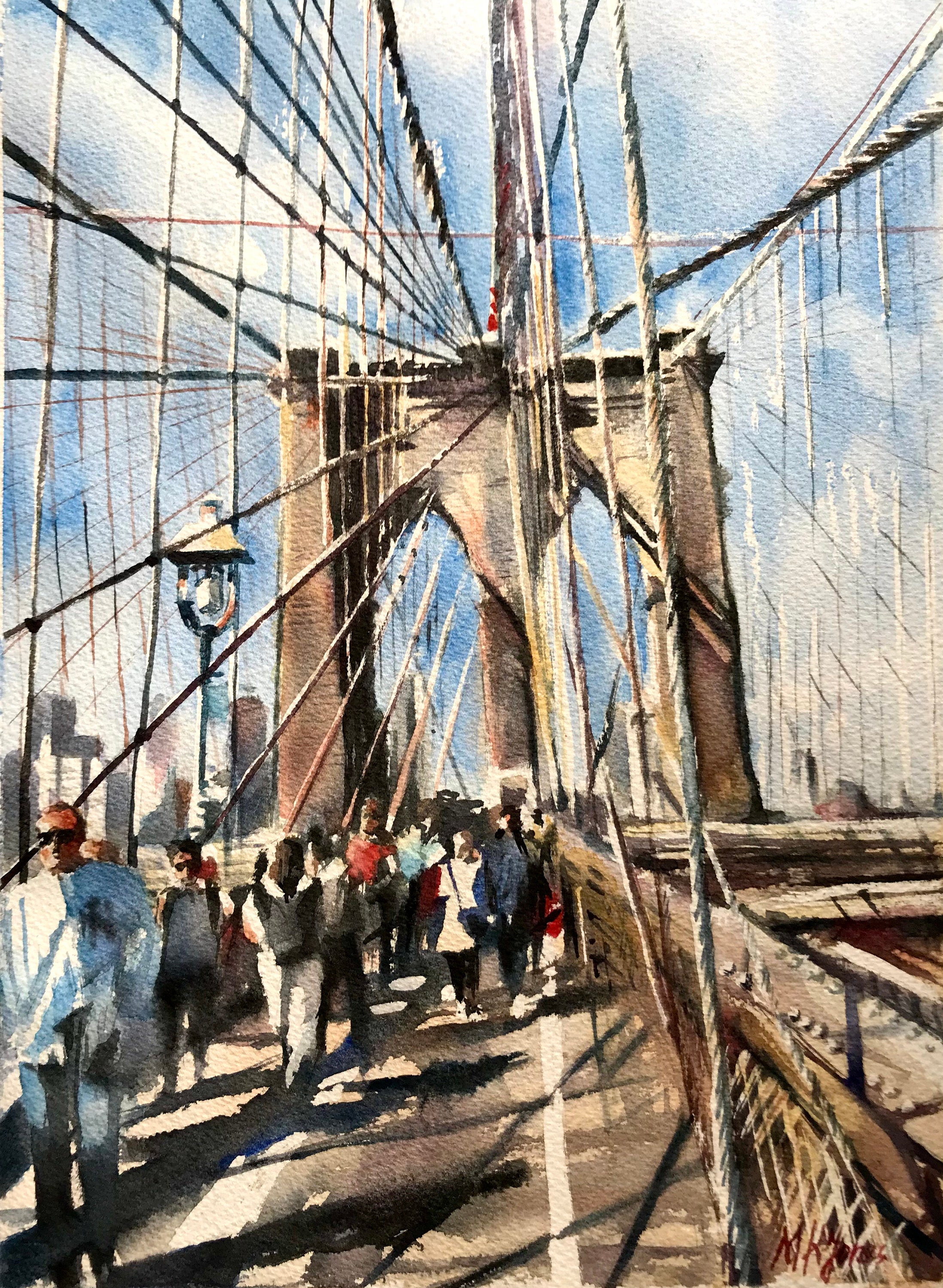 Brooklyn Bridge New York City Original Watercolor Painting of Brooklyn ...