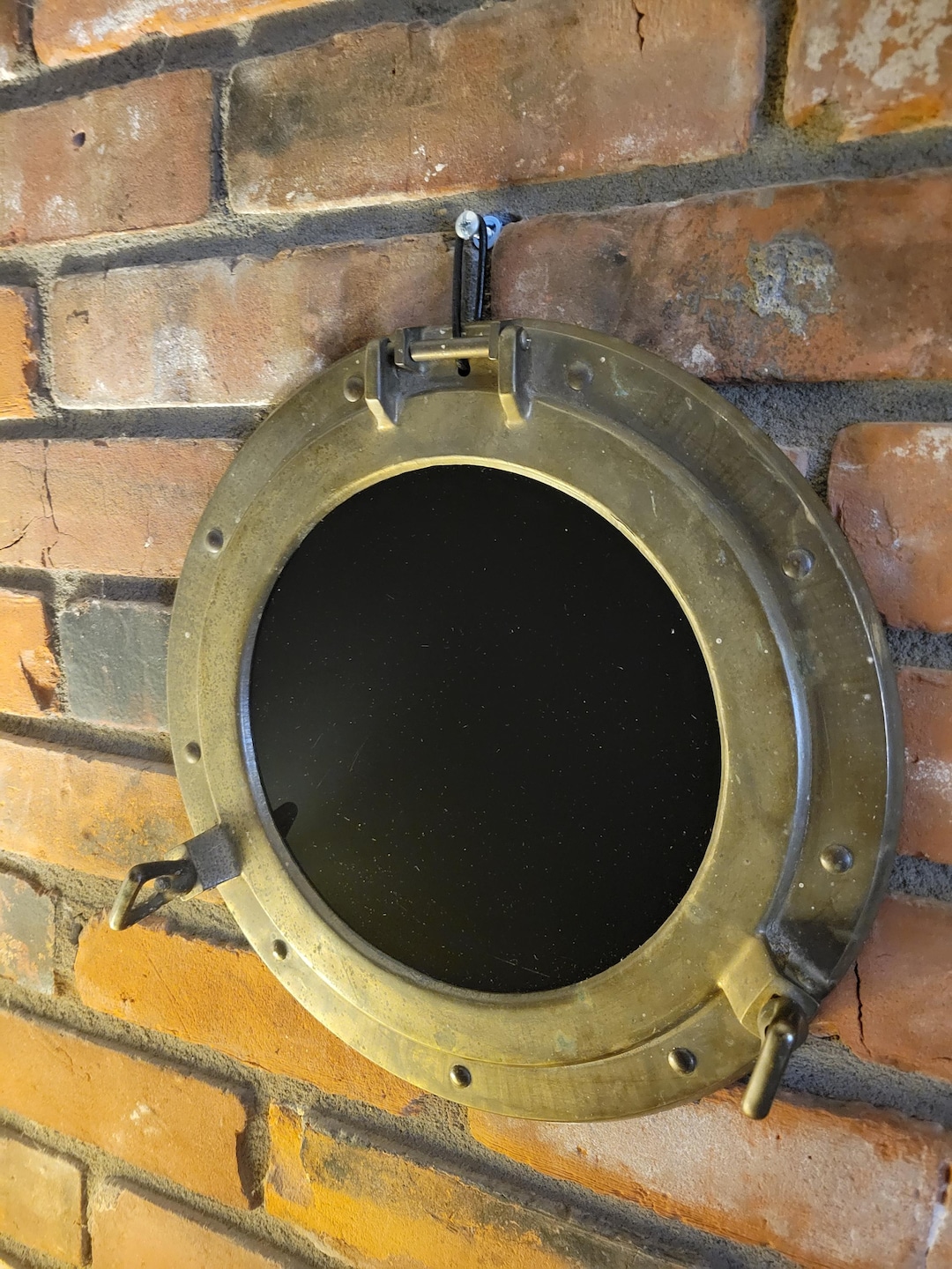 Brass Portal Scrying Mirror Antique Patina Black Glass Divination ...