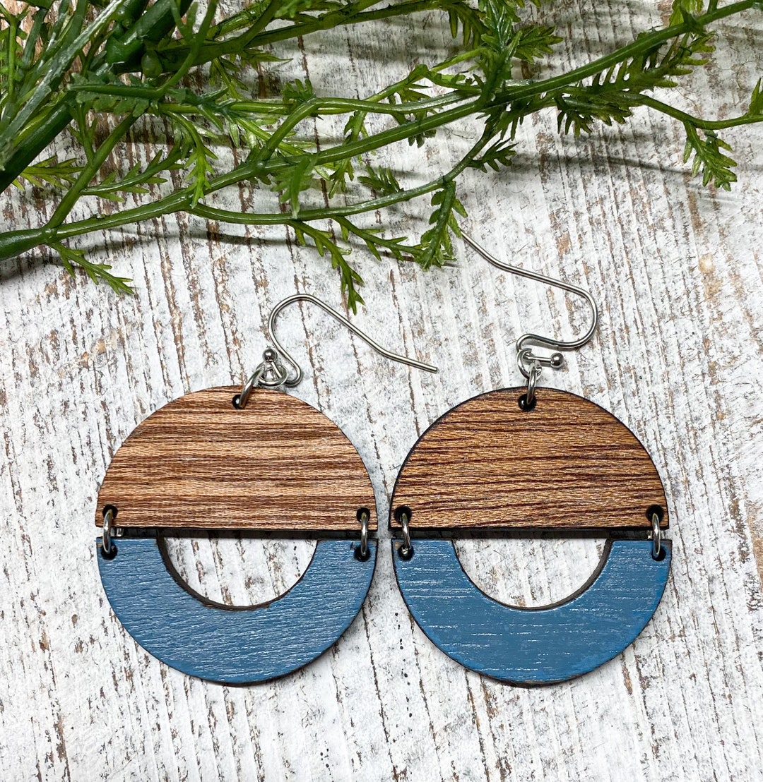 Wooden Dangle Circle Dip Earrings - Etsy