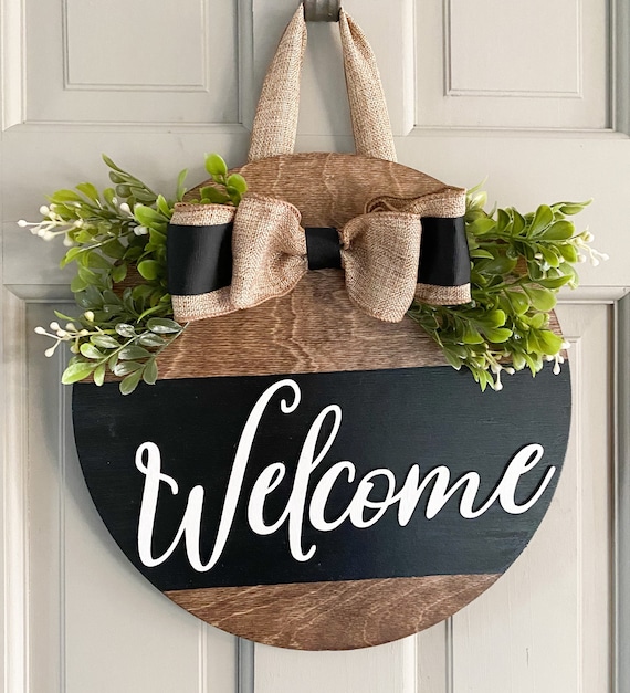 Welcome Door Round Front Porch Sign Front Door Sign Welcome | Etsy