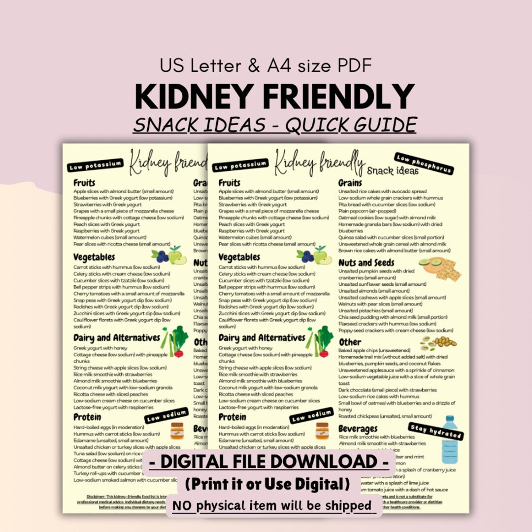 Kidney Friendly Snack List: Low Potassium Diet Guide (printable PDF) - Etsy