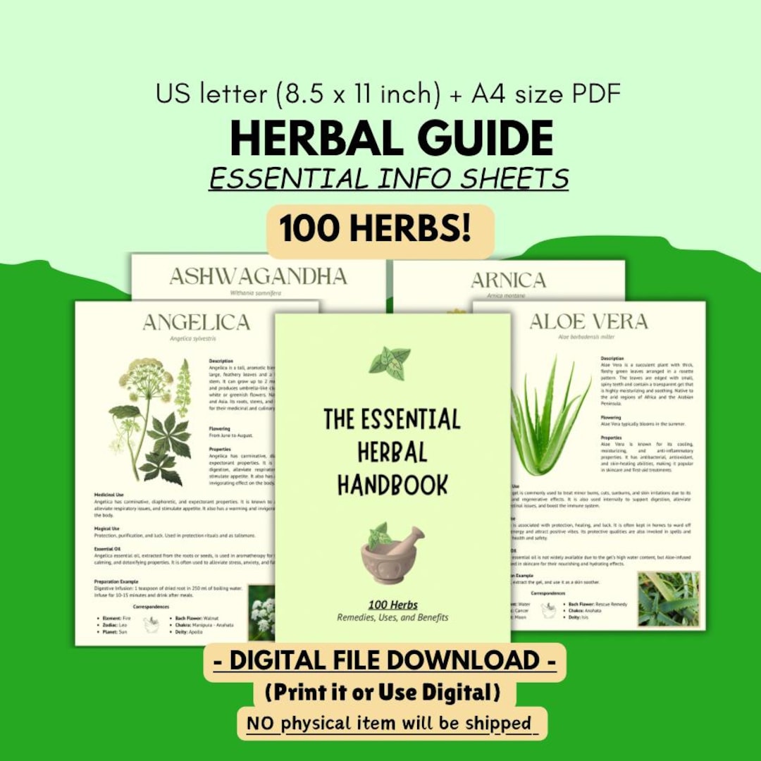 Herbal Guide Book, 100 Herbs Explained, Natural Remedies & Healing and ...