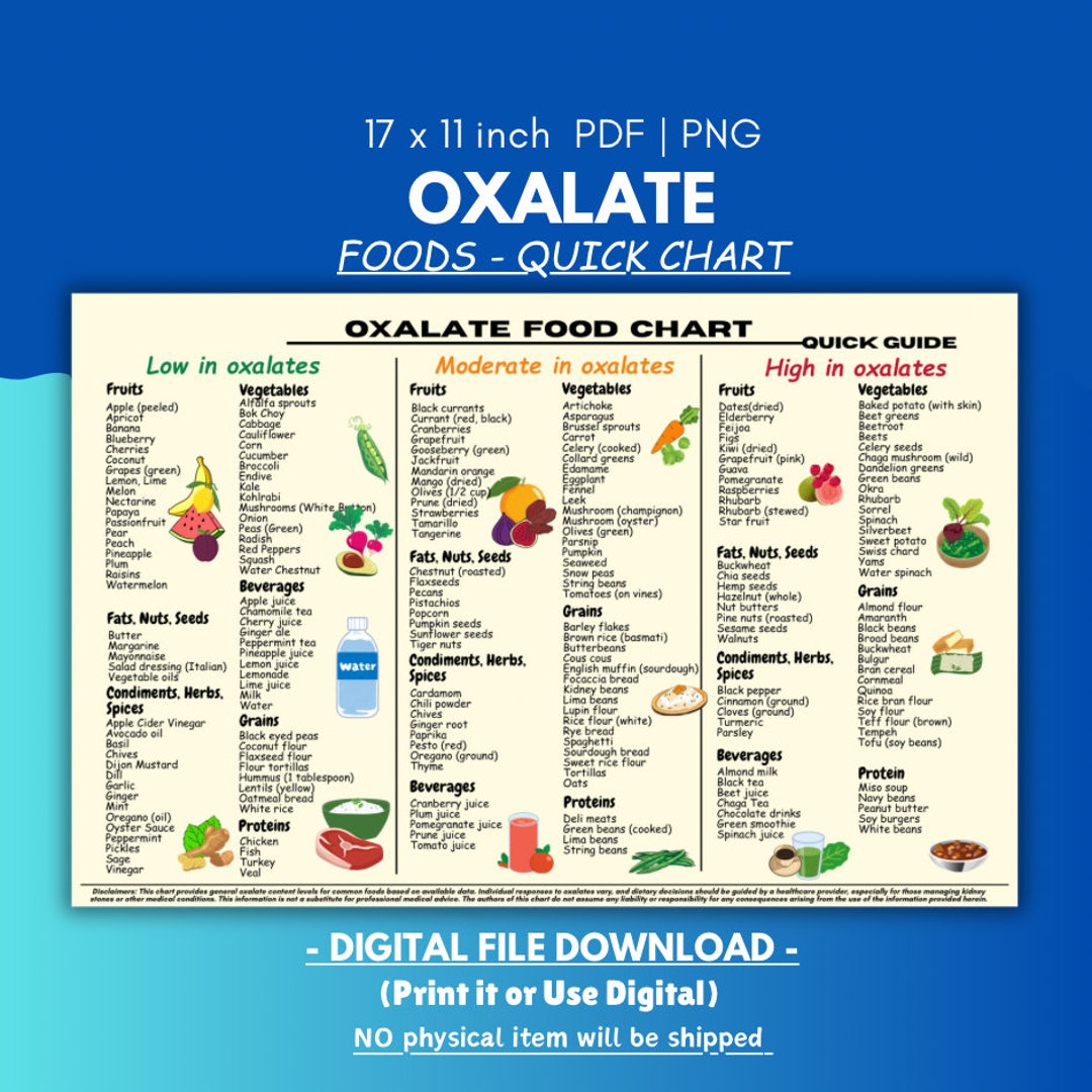 Oxalate Food Chart: Renal Diet, Kidney Friendly Guide (printable PDF ...