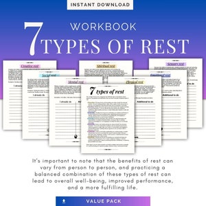 7 Types of Rest Self-care Workbook, Counseling Therapy Templates ...