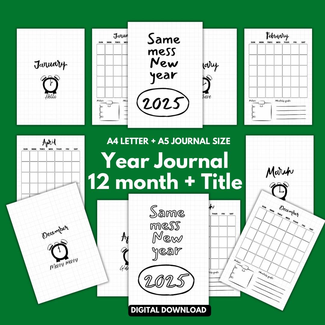 12 Month Journal Printable Cover Pages Bundle (A4, A5) (digital ...