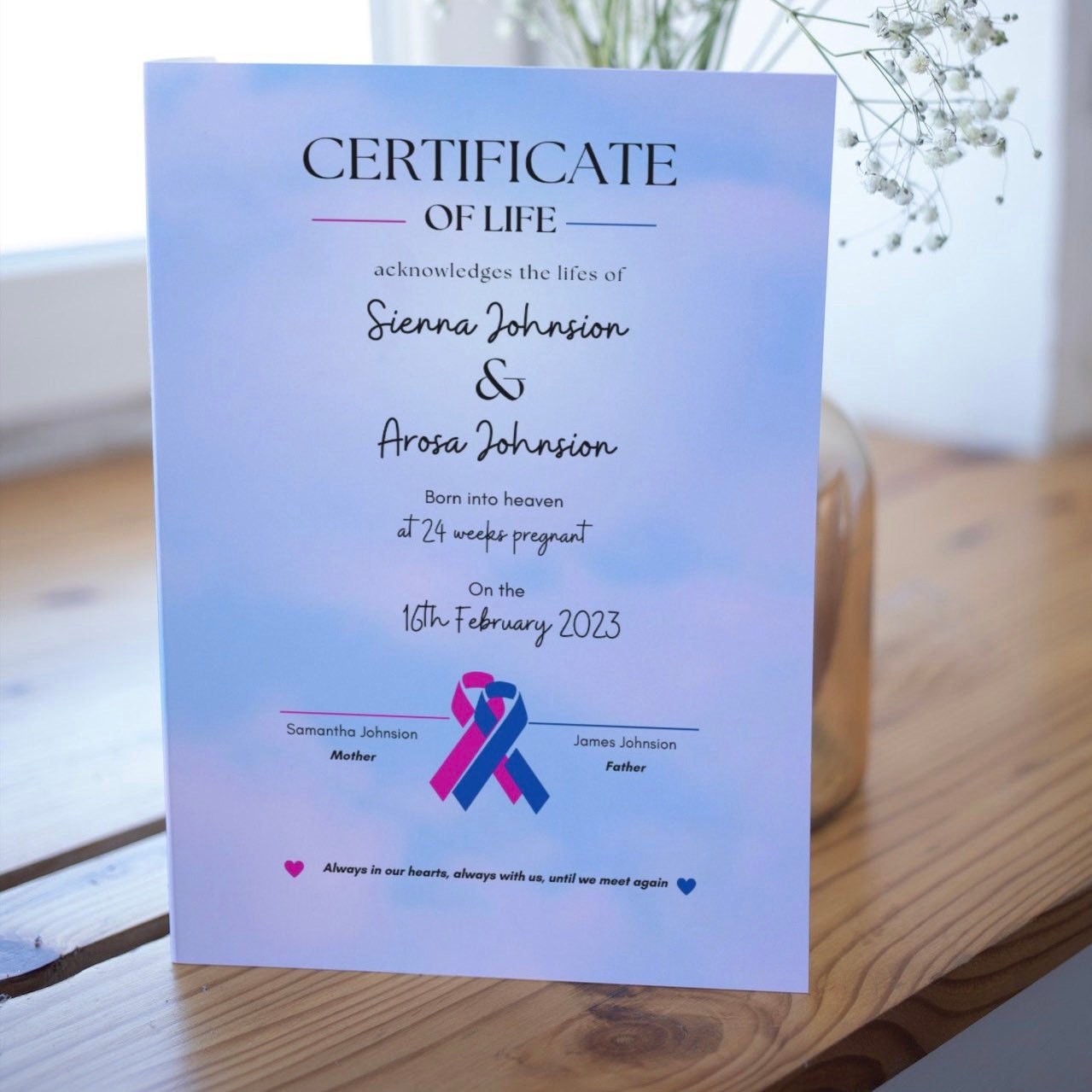 Certificate of Life for Twins, Baby Loss Print, Stillbirth Memorial ...
