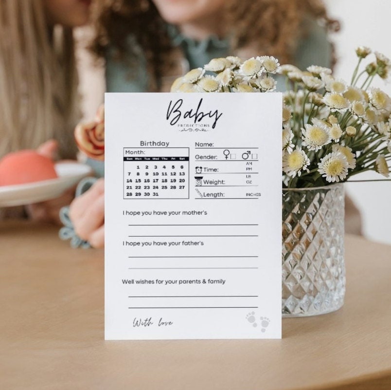 Baby Shower Predictions Card, Predictions Advice Printable, Prediction ...