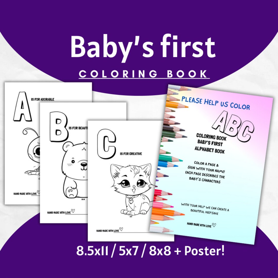 Abc Coloring Book Baby Shower, Baby Shower Game, Animal Alphabet Fun ...