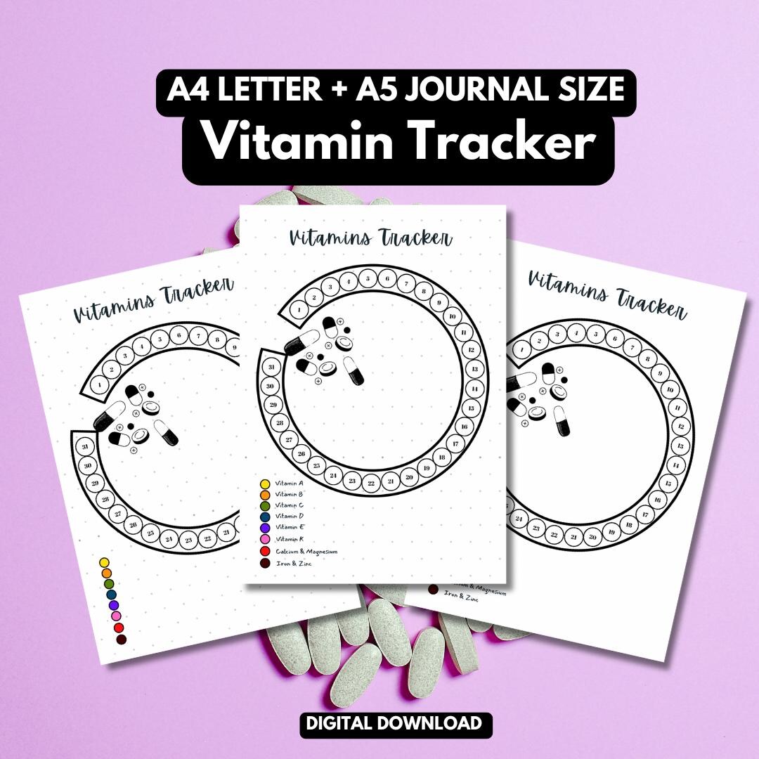 Vitamins Tracker, Daily Nutrient Tracker, Printable Health Tracker, 8 ...