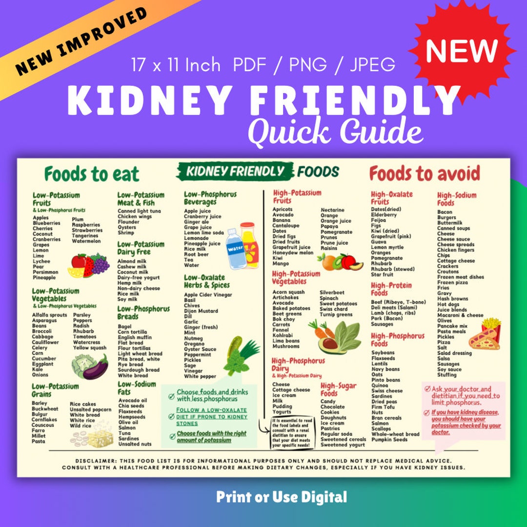 Kidney Friendly Food List: Low Potassium Diet Guide (printable PDF) - Etsy