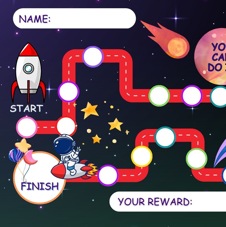 Printable Kids Reward Chart, Kids Rocket Ship Daily Chore Charts, Kids ...