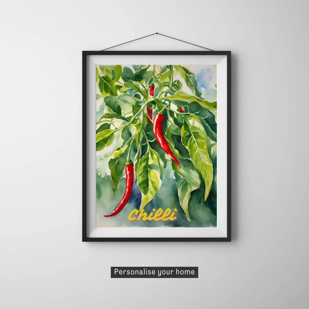 Chilli Print, Kitchen Wall Art, Food Art, Mediterranean Print, Trendy ...