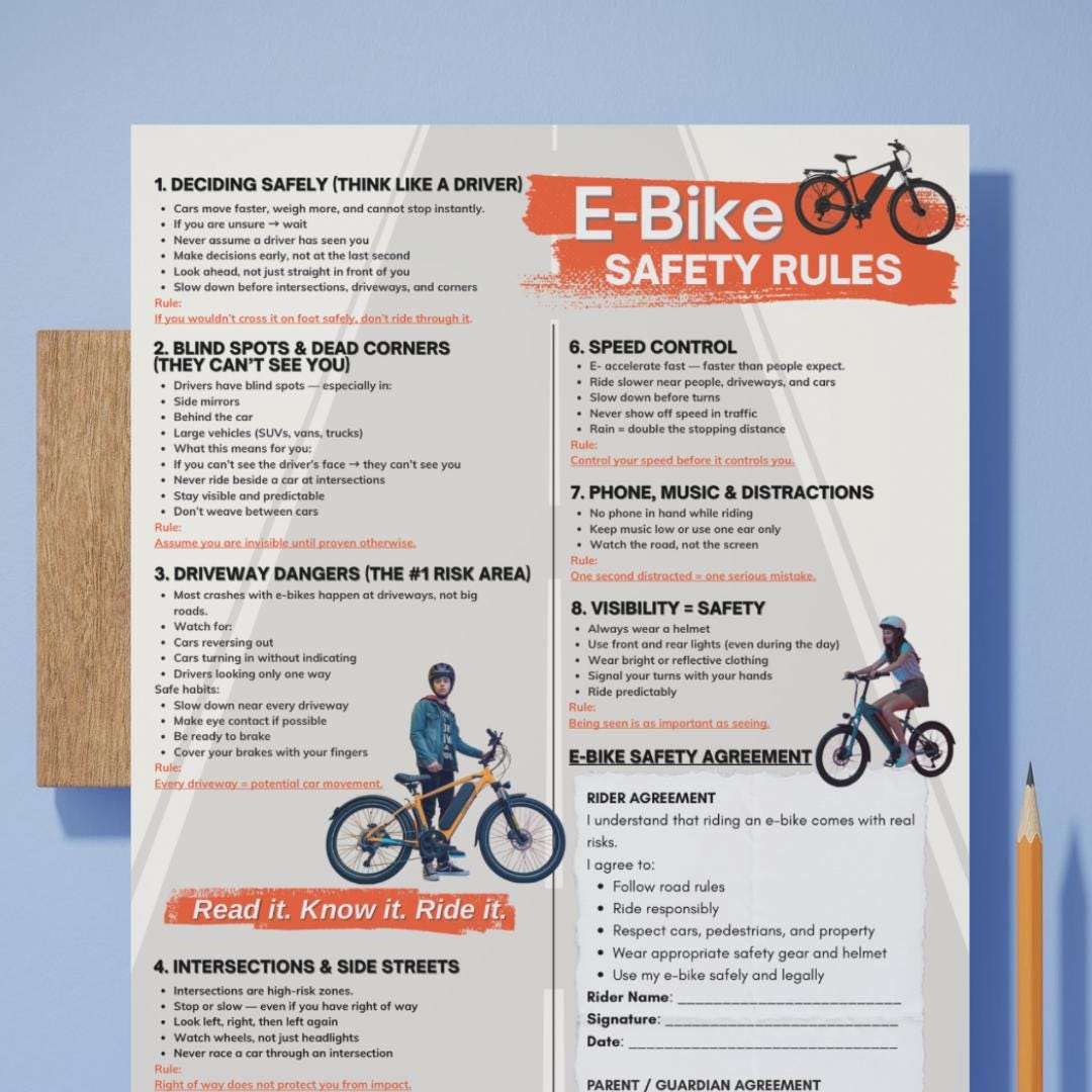 E-bike Safety Rules Poster for Teens, Parent–rider Agreement, Electric ...