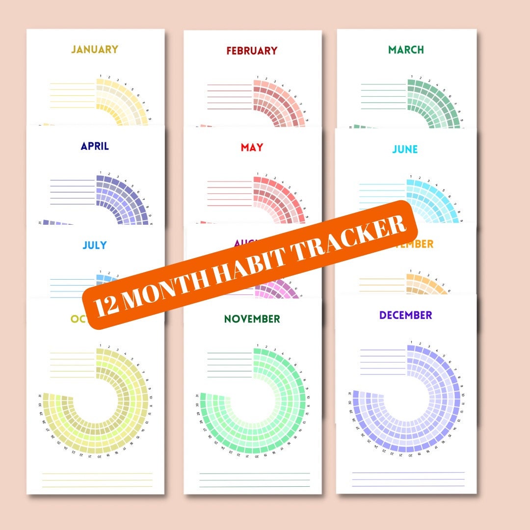 Circle Daily Habit Trackers for 12 Months, Habit Track Printable ...