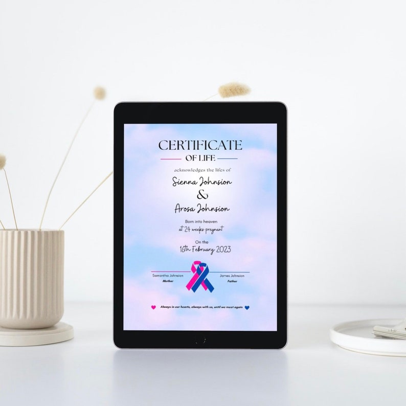 Certificate of Life for Twins, Baby Loss Print, Stillbirth Memorial ...