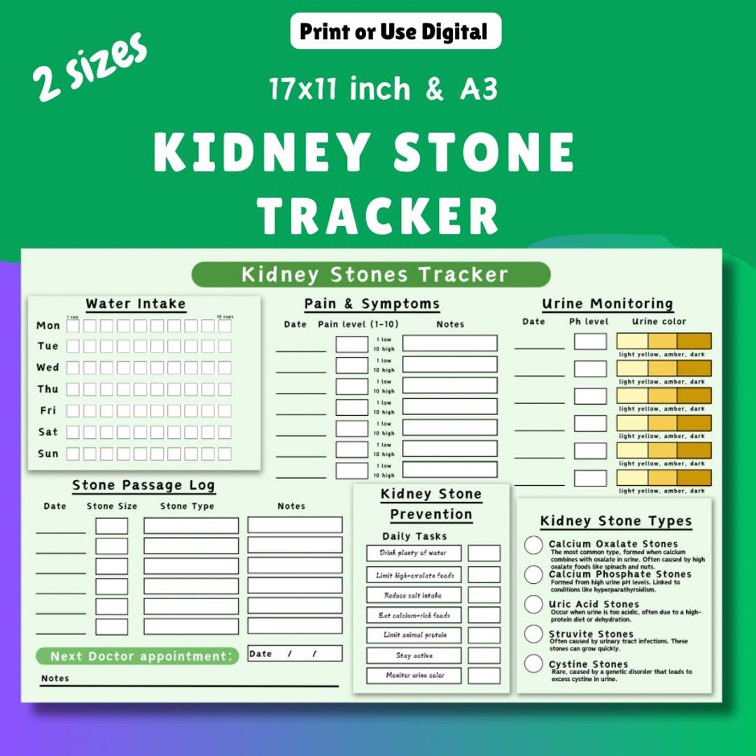 Kidney Stone Tracker, Tracker Journal for Kidney Patients, Kidney Stone ...