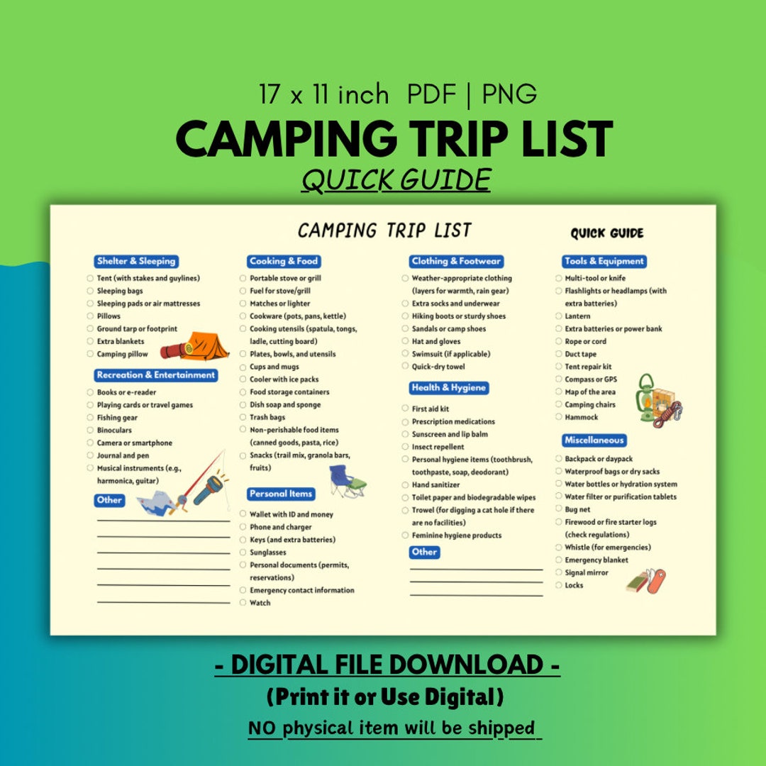 Camping Trip List, Tent Packing List, Camping Trip Planning, Checklist ...