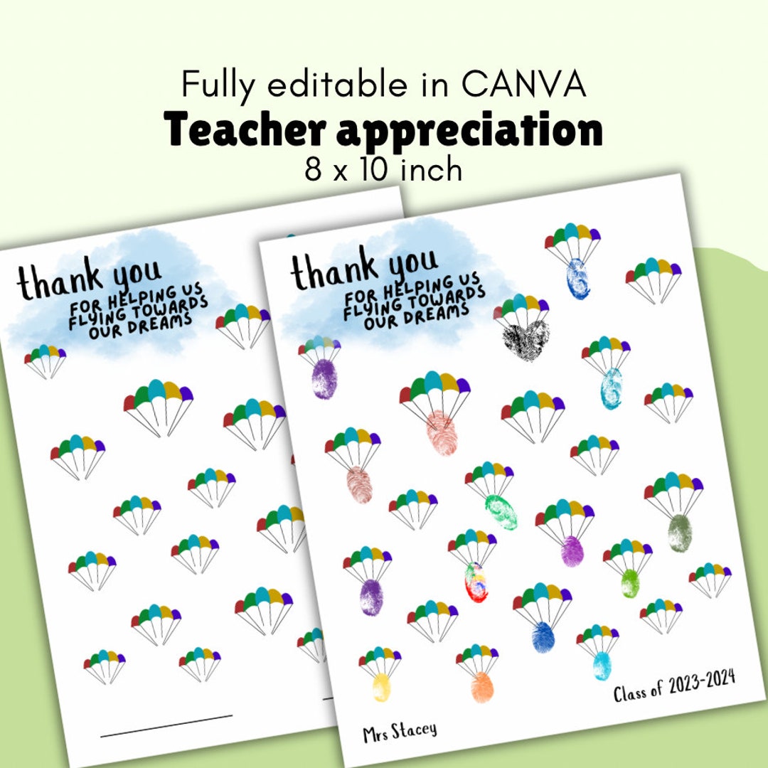 Teacher Appreciation Gift Finger Print Kites Paragliders, Year End Gift ...