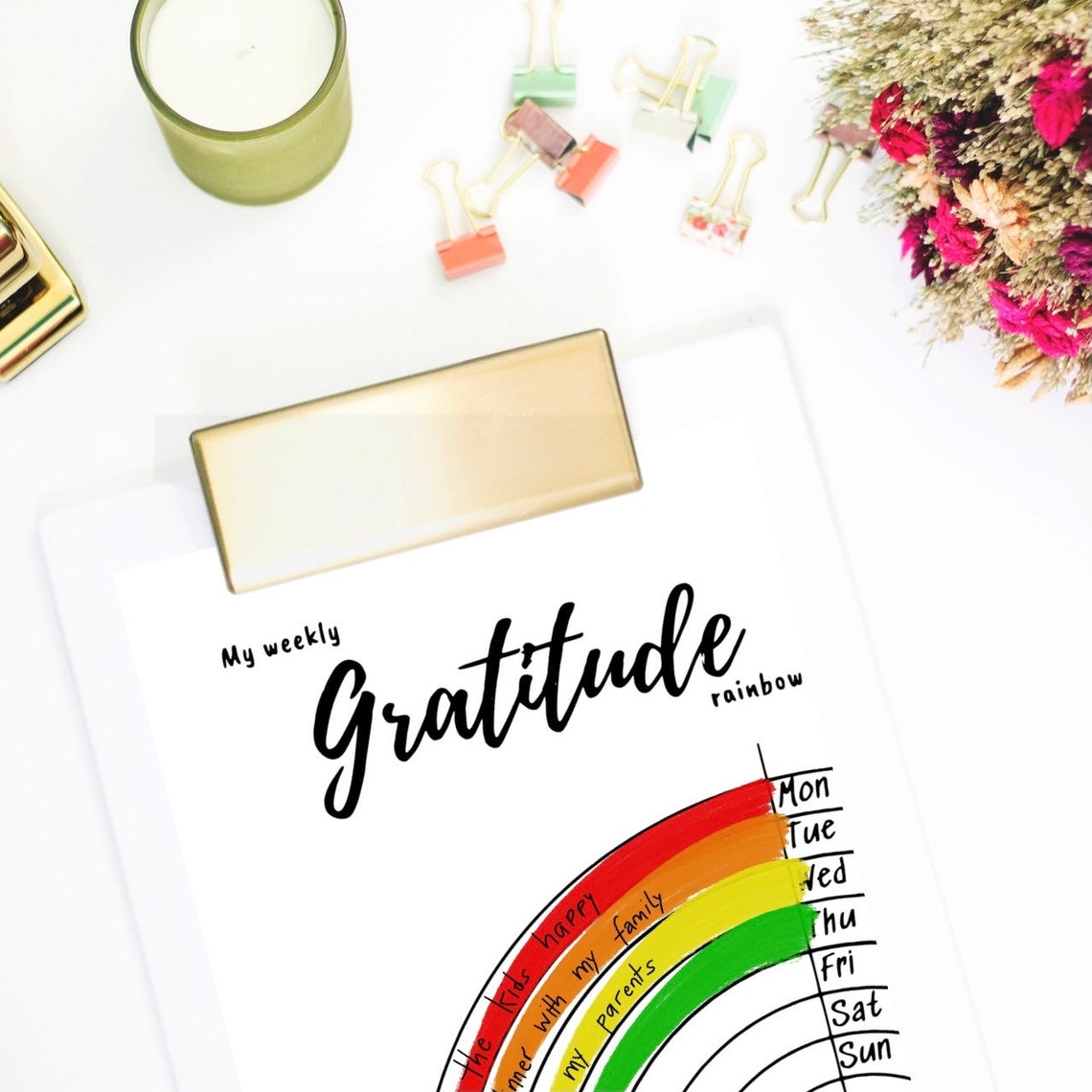 Weekly gratitude rainbow chart Gratitude journal printable | Etsy