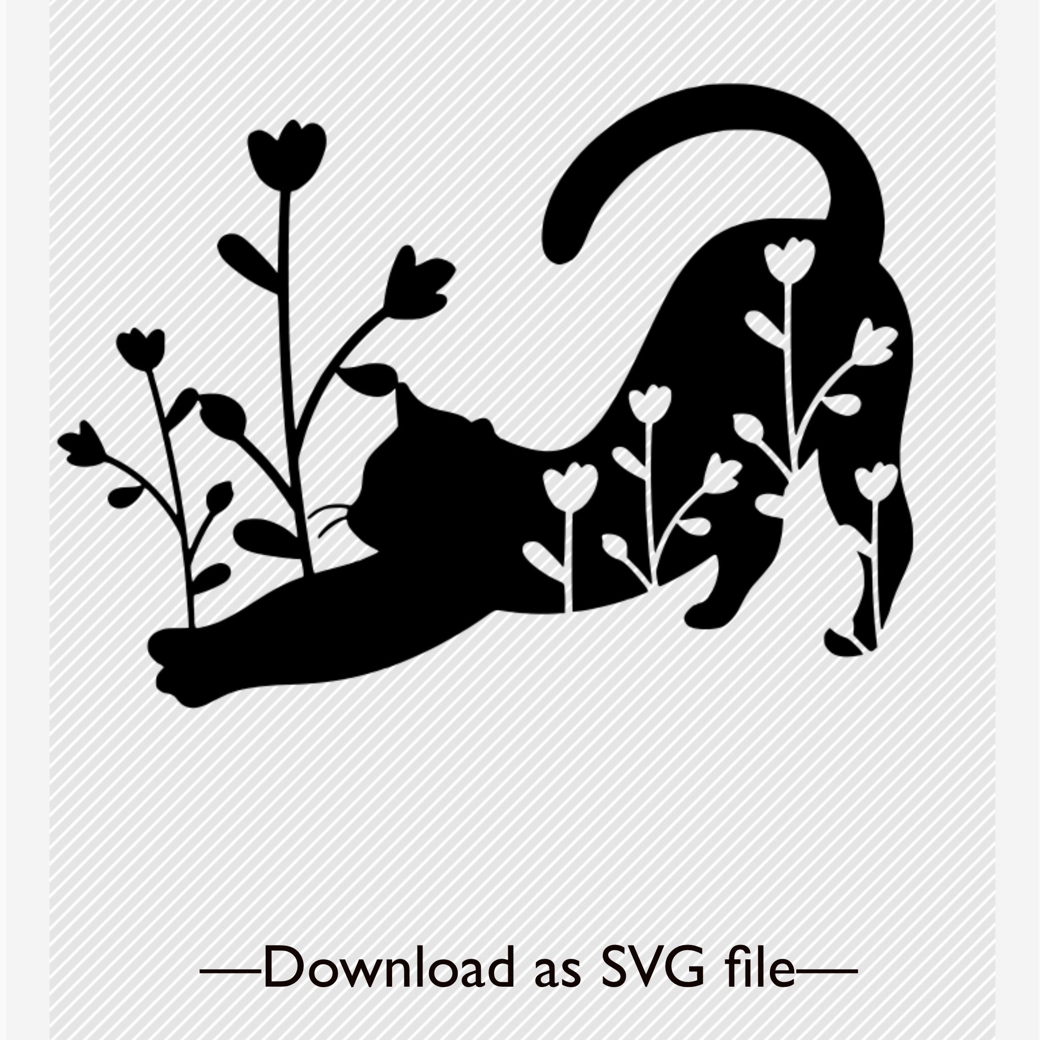 Floral Cat Svg Flower Cat Silhouette Svg Cat Cut File Etsy