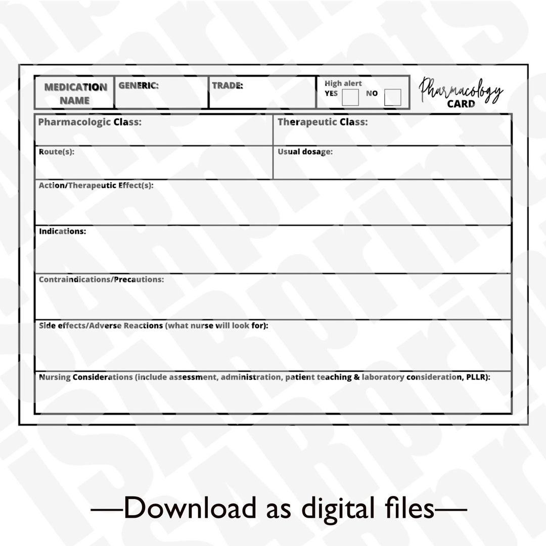 Nursing School Pharmacology Fillable Template, Printable Pharmacology ...