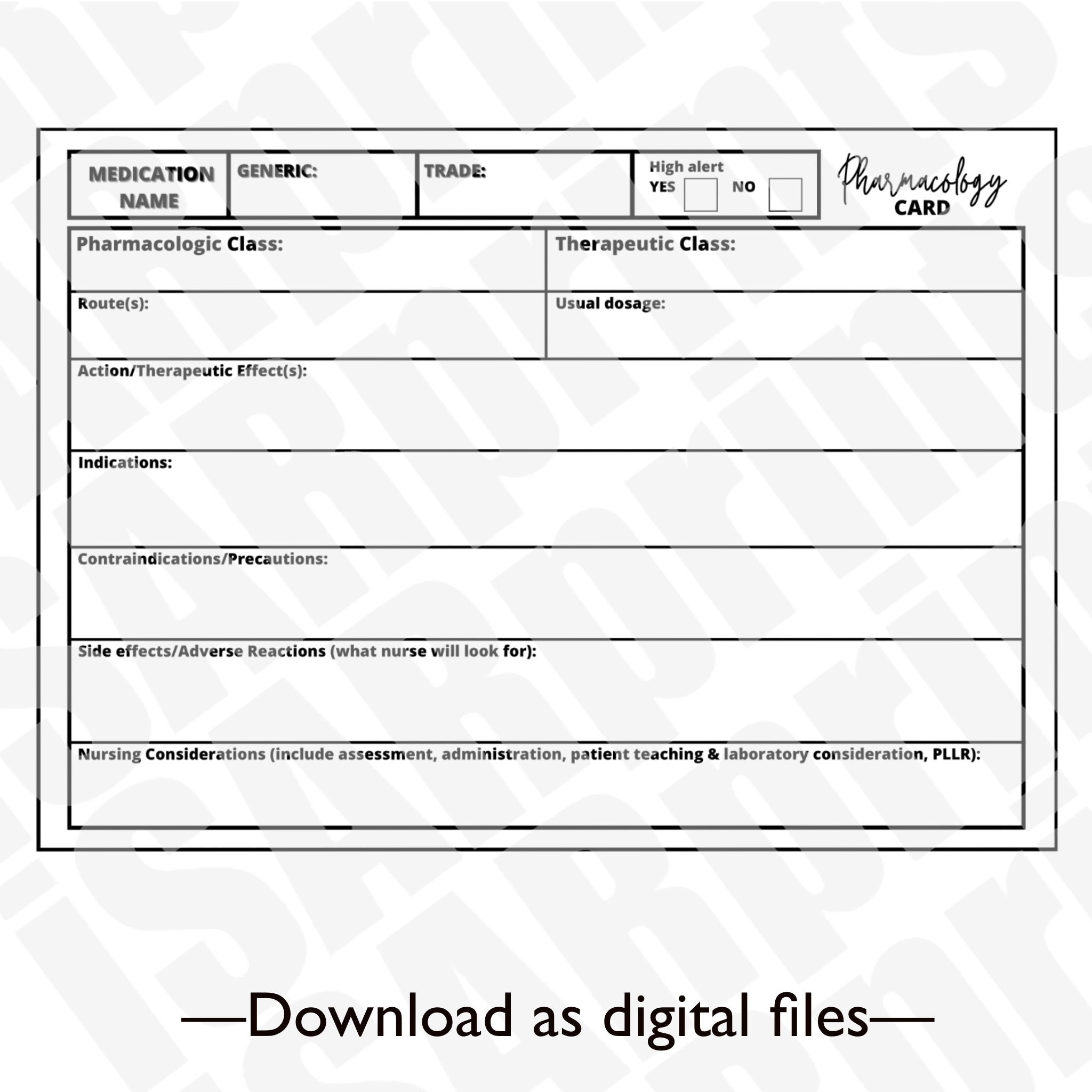 Nursing School Pharmacology Fillable Template, Printable Pharmacology ...