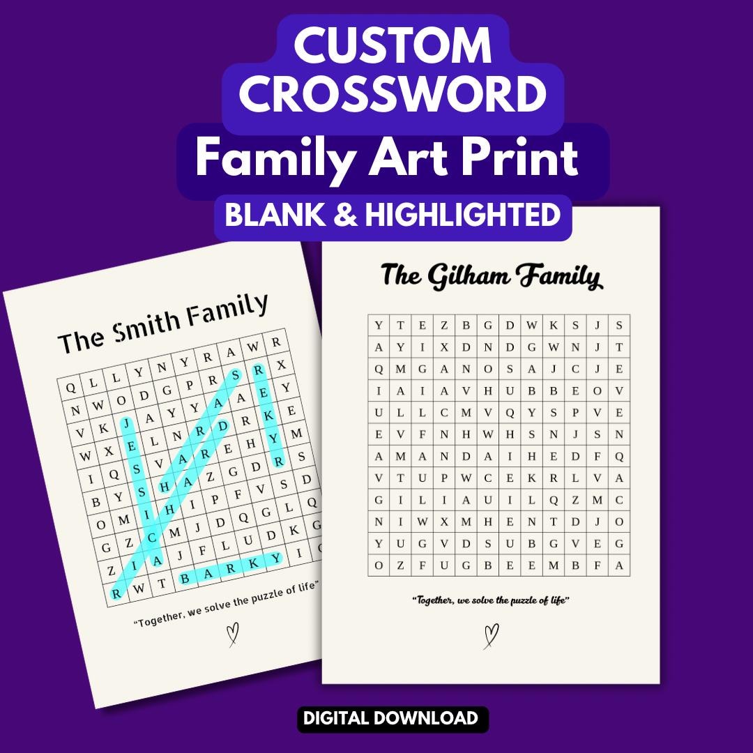 Crosswords Puzzle Poster, Personalised Family Print, Custom Letter ...