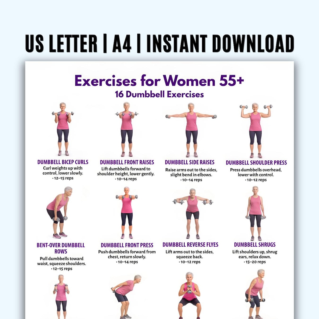 Exercises for Older Women Printable – 16 Dumbbell Exercises, Standing ...