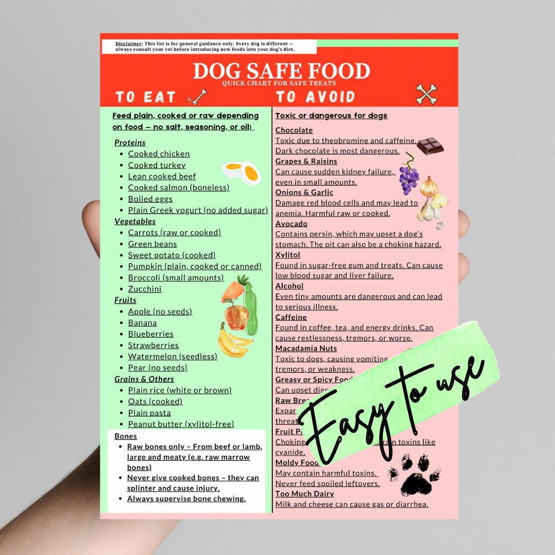 Dog Safe Food Chart: Printable Pet Nutrition Guide (digital Download ...