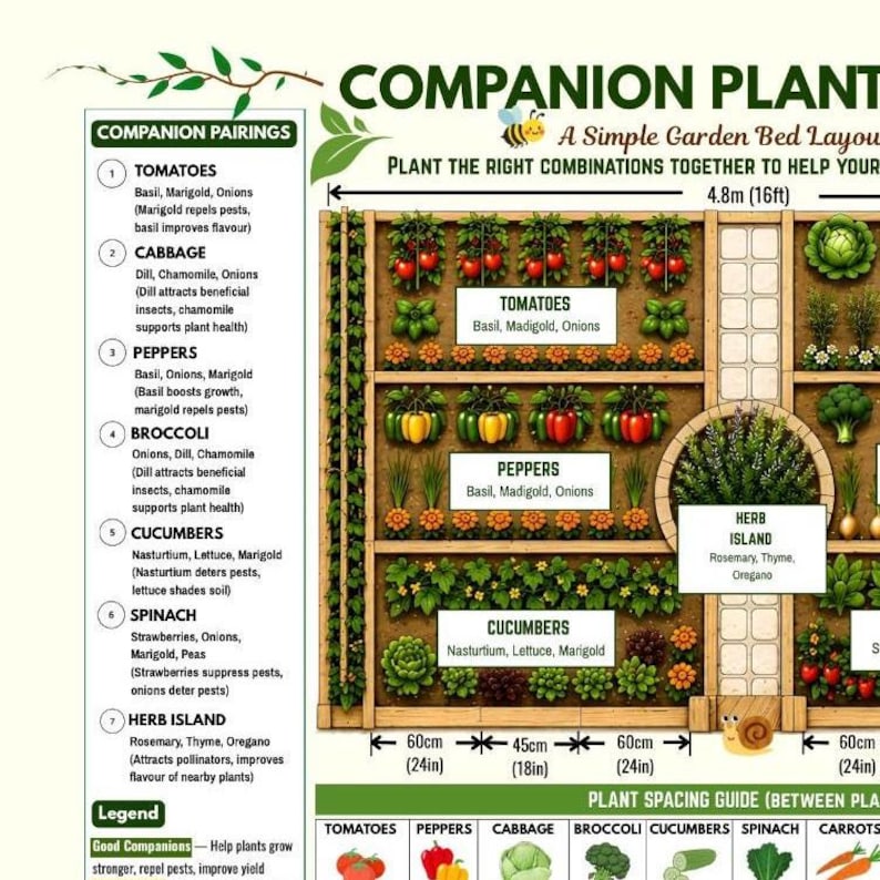 Vegetable Companion Planting Chart: Garden Planner Spacing Printable ...