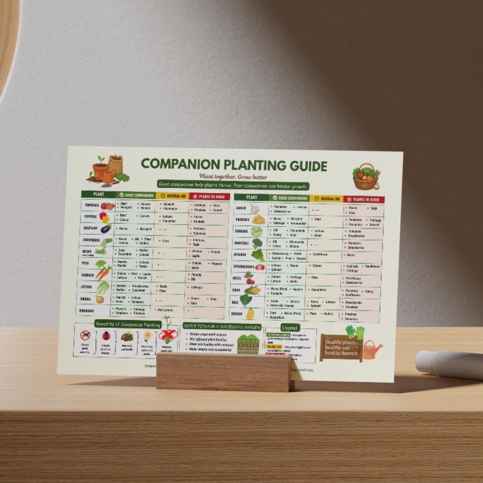 Vegetable Companion Planting Chart, Garden Planner (PDF Download) - Etsy