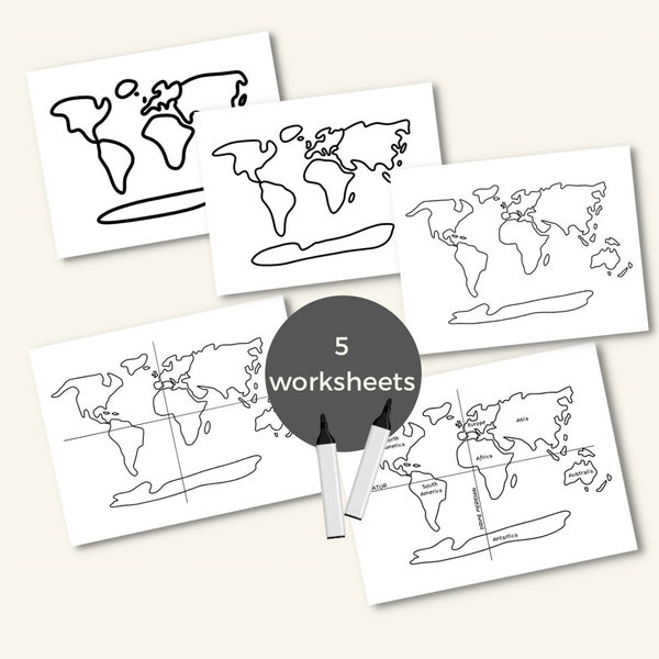 World Map Worksheet - Etsy