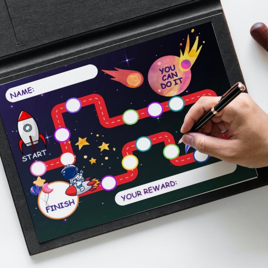 Printable Kids Reward Chart, Kids Rocket Ship Daily Chore Charts, Kids ...