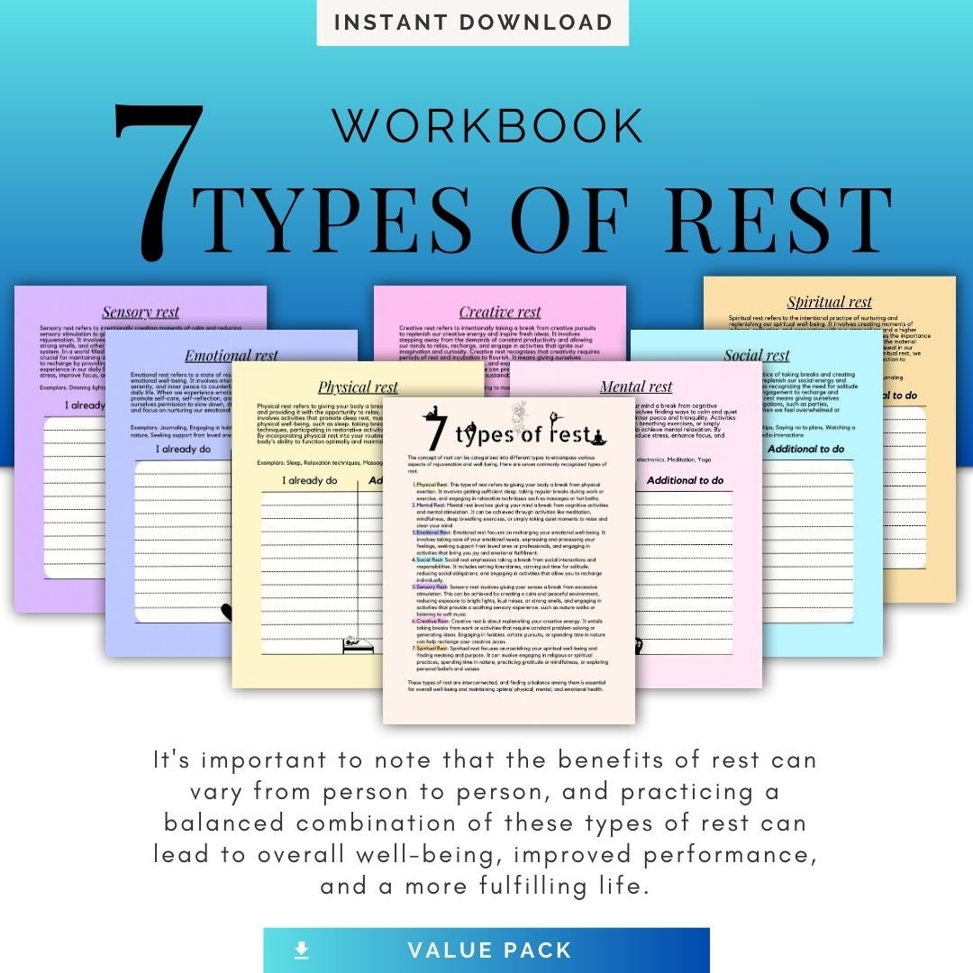 7 Types of Rest Workbook: Self-care Counseling (PDF Download) - Etsy