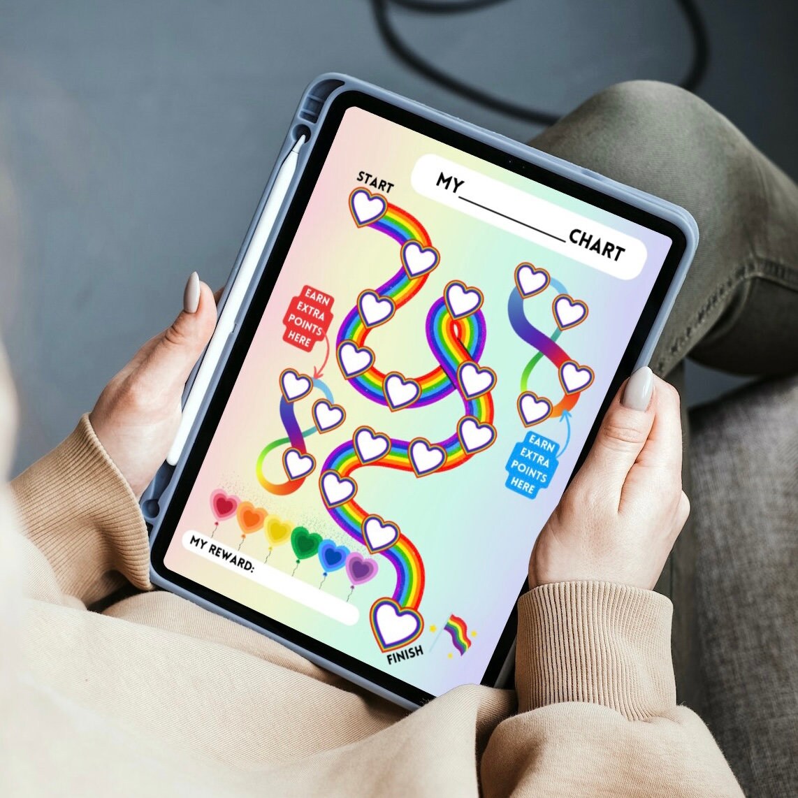 Printable Kids Rainbow Reward Chart, Rainbow Hearts Daily Chores, Kids ...