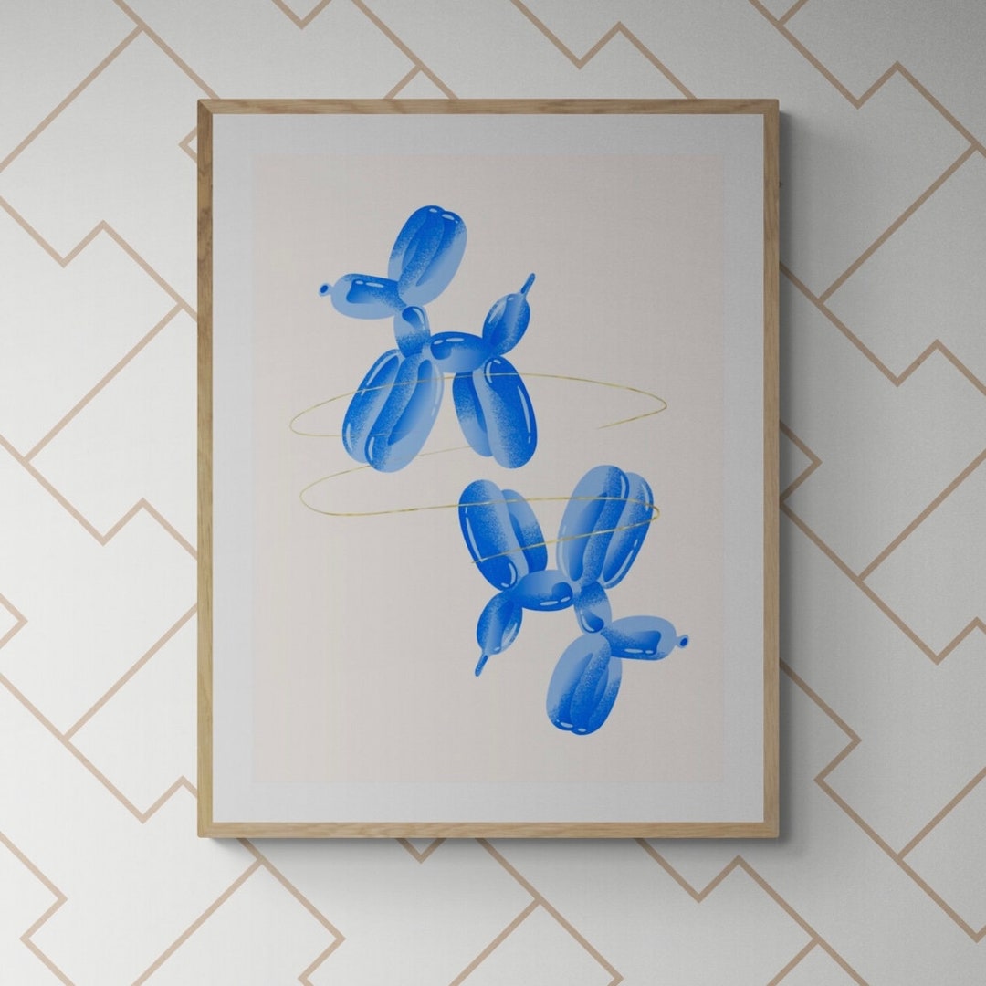 Balloon Dog Print, Blue Preppy Wall Art, Dog Lover Print, Animal Art ...