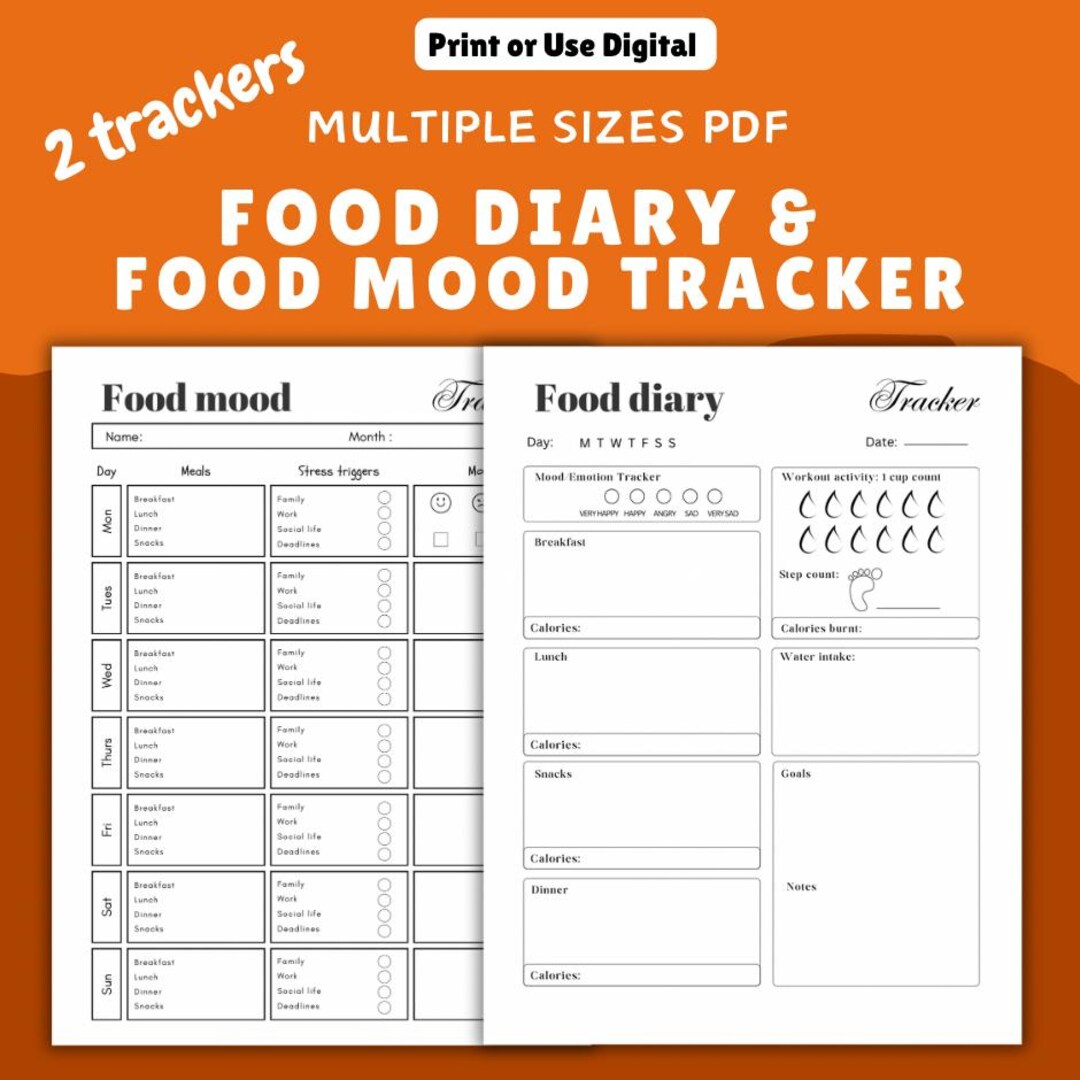 Printable Daily Food Diary, Minimalist Daily Calorie Tracker, A4 A5 ...