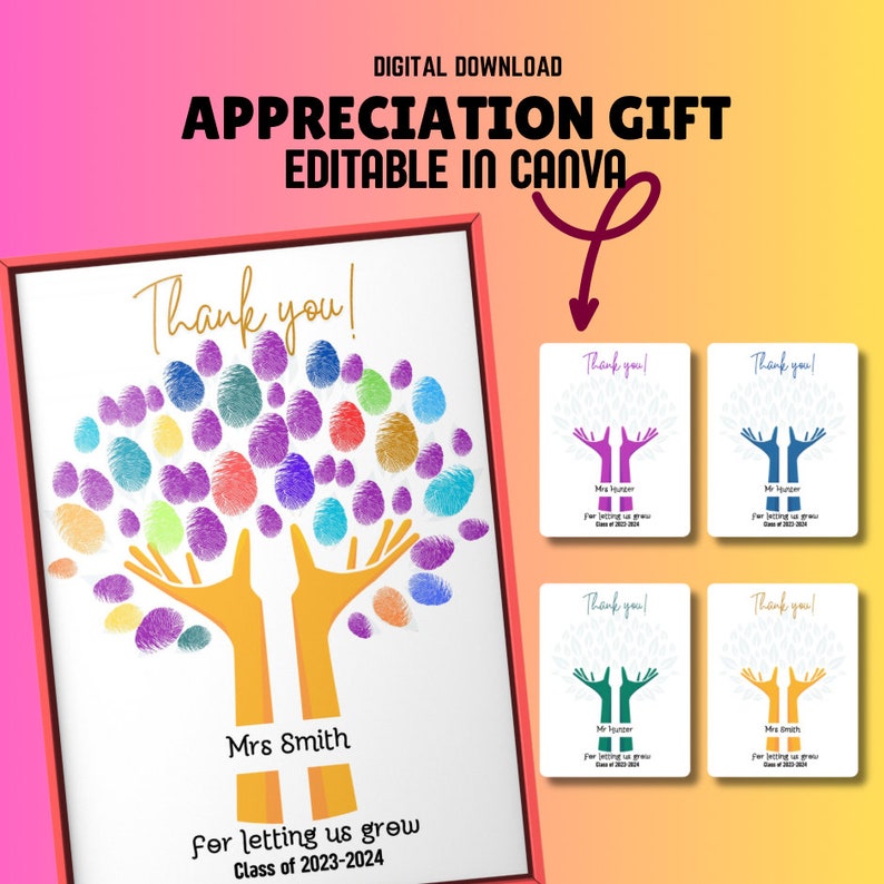 Editable Fingerprint Tree Teacher Appreciation Gift Ideas, Thumbprint ...