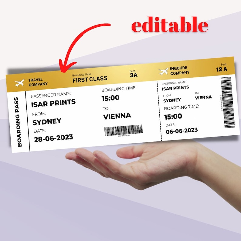 Print-at-home Boarding Pass, Canva Boarding Pass Surprise Trip Airline ...