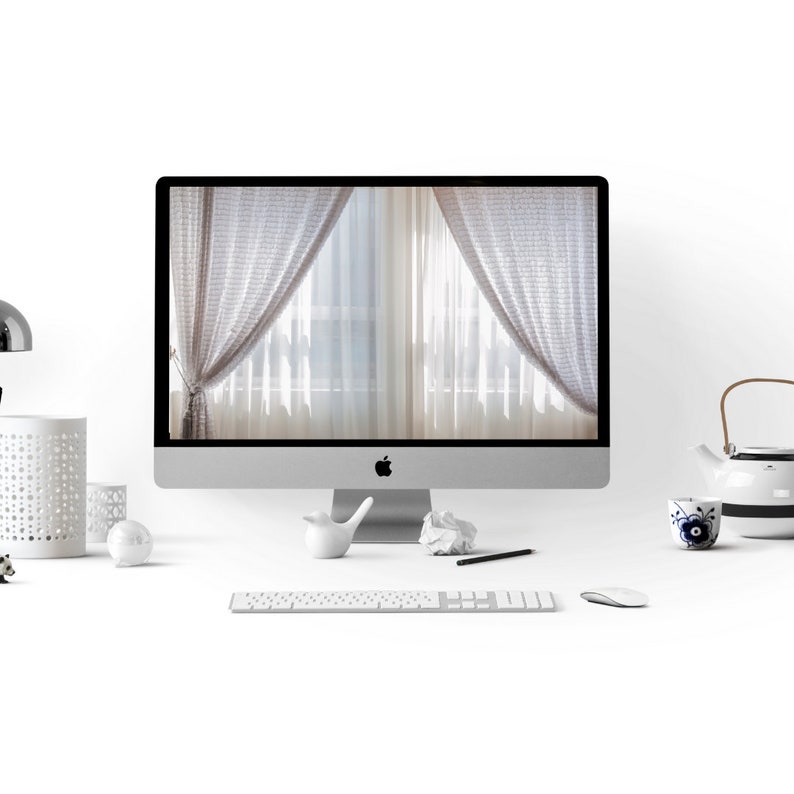 Virtual Background for Zoom, White Curtains Background, Digital ...