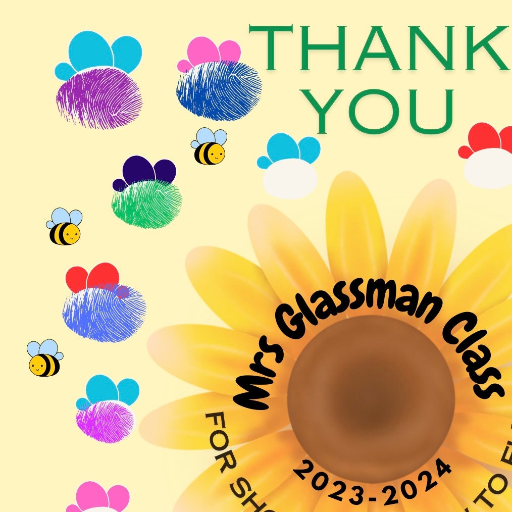 Teacher Appreciation Gift Finger Print Sunflowers, Year End Gift for ...