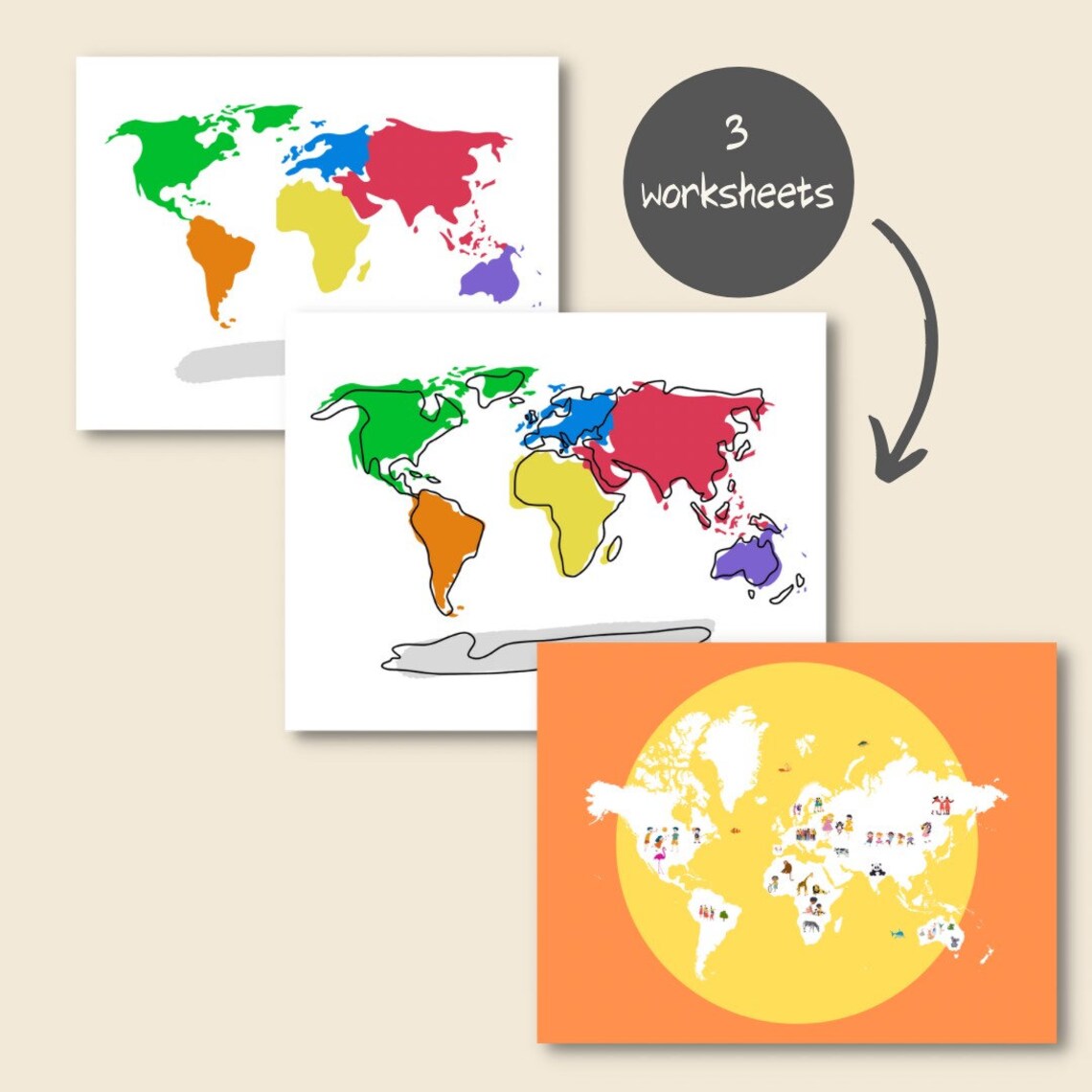Printable World Map Outline, Cycle 2 Geography Worksheet, Classroom ...