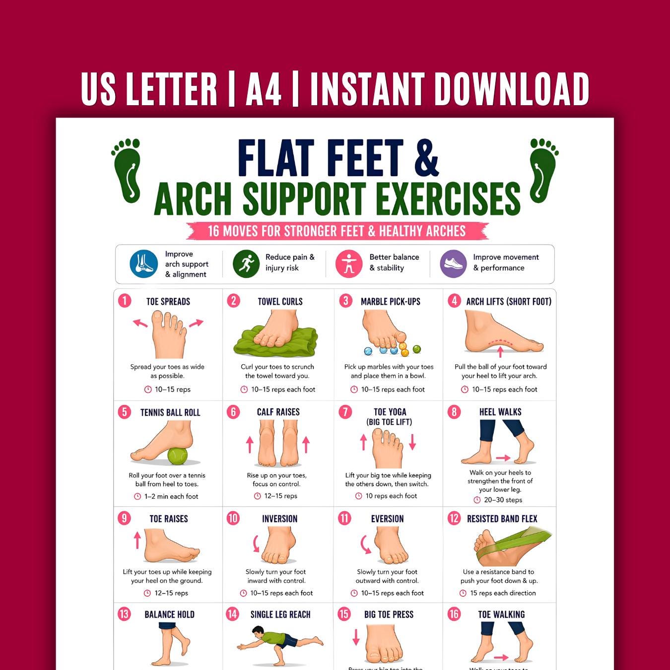 Plantar Fasciitis Exercise Chart Printable | Foot Pain Relief & Arch ...