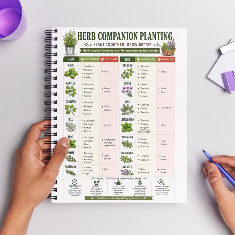 Companion Planting Chart Printable, What to Plant Together Guide, Herb ...