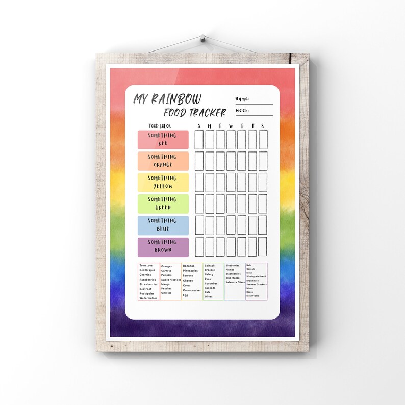 Eat the Rainbow Food Chart Checklist, Healthy Nutrition Vegetables ...