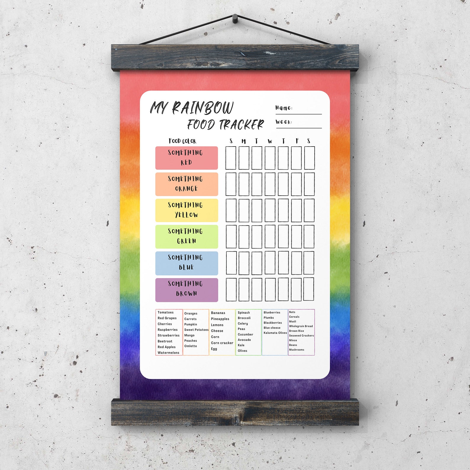 Eat the Rainbow Food Chart Checklist Healthy Nutrition - Etsy